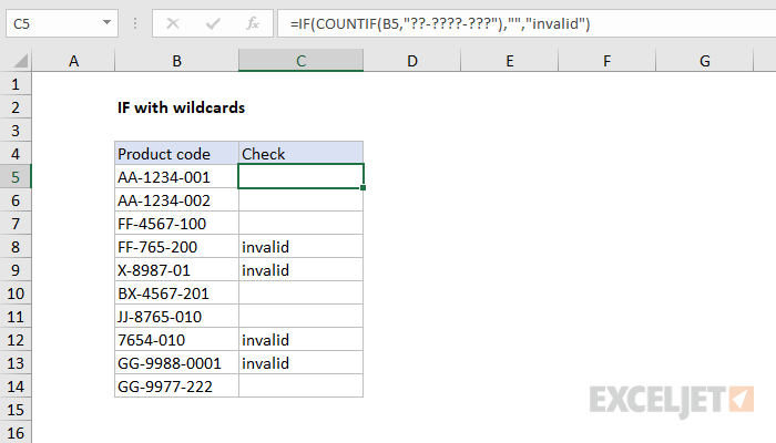 IF with wildcards - Excel formula | Exceljet